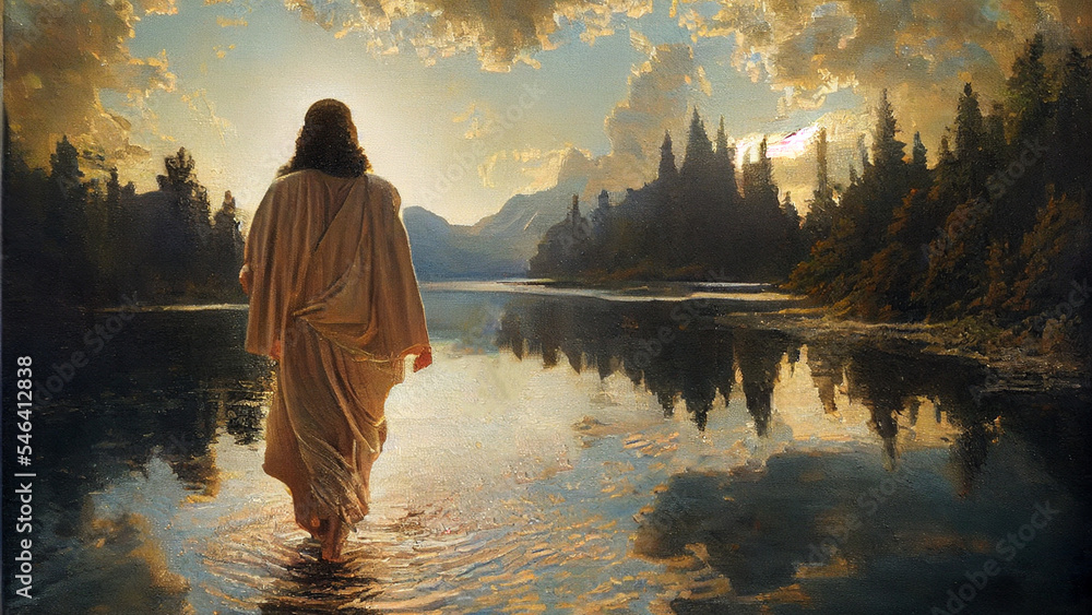 jesus christ walking over the water Stock Illustration | Adobe Stock
