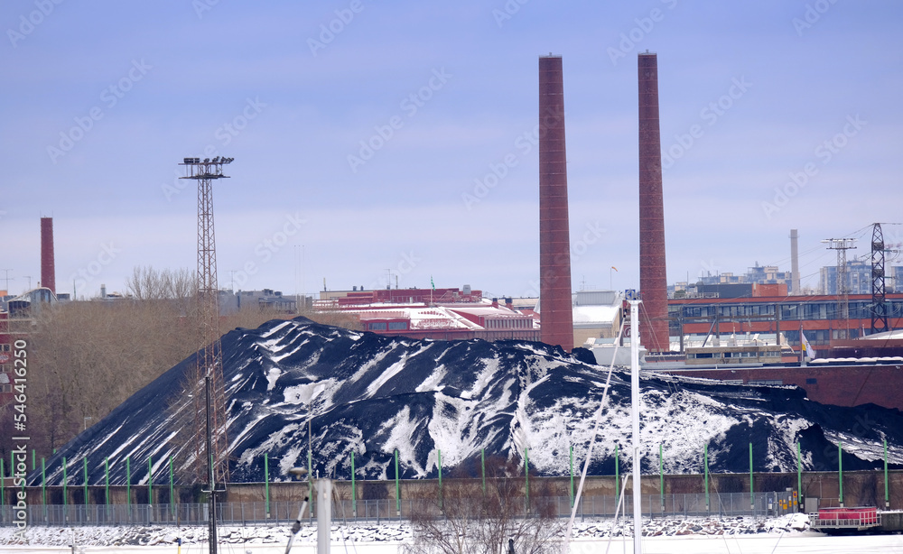 Salmisaari power plant in Helsinki, smoke comes from brick chimney of ...