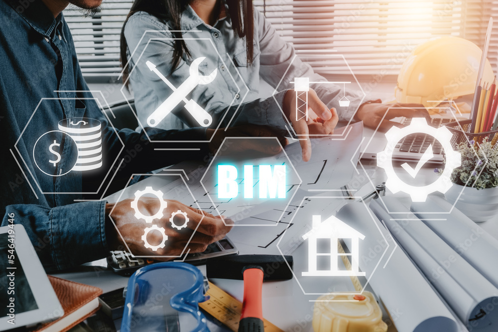 BIM Building Information Modeling Technology concept, Engineer team ...