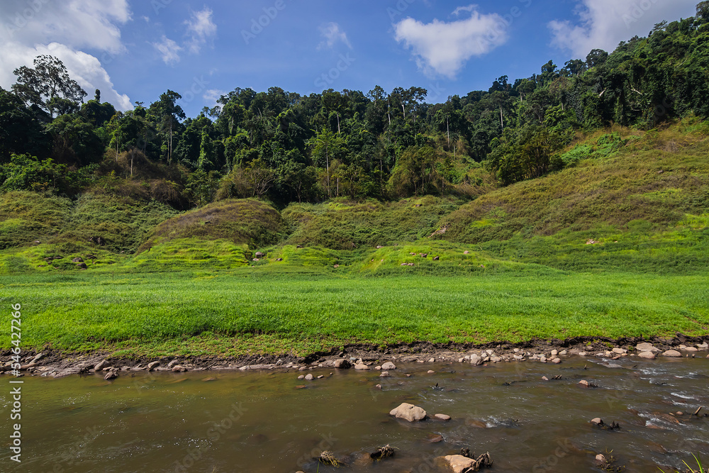 Khao Chong Lom Waterfall in the fresh green mountain. At Khun Dan ...
