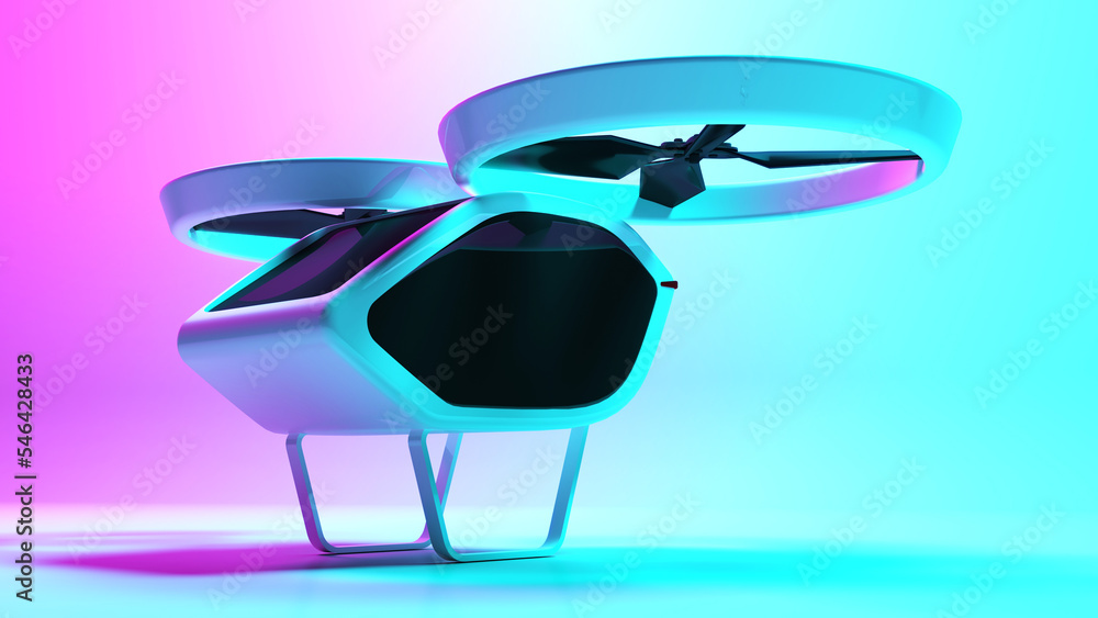 Flying car. Autonomous driverless car. Futuristic intelligent vehicle ...