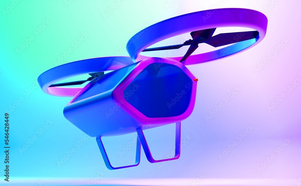 Flying car. Autonomous driverless car. Futuristic intelligent vehicle ...