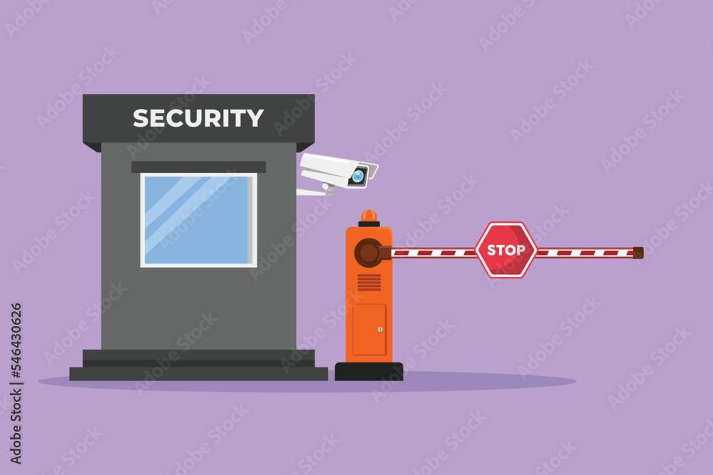 Character flat drawing automatic striped barrier gate with guard posts ...