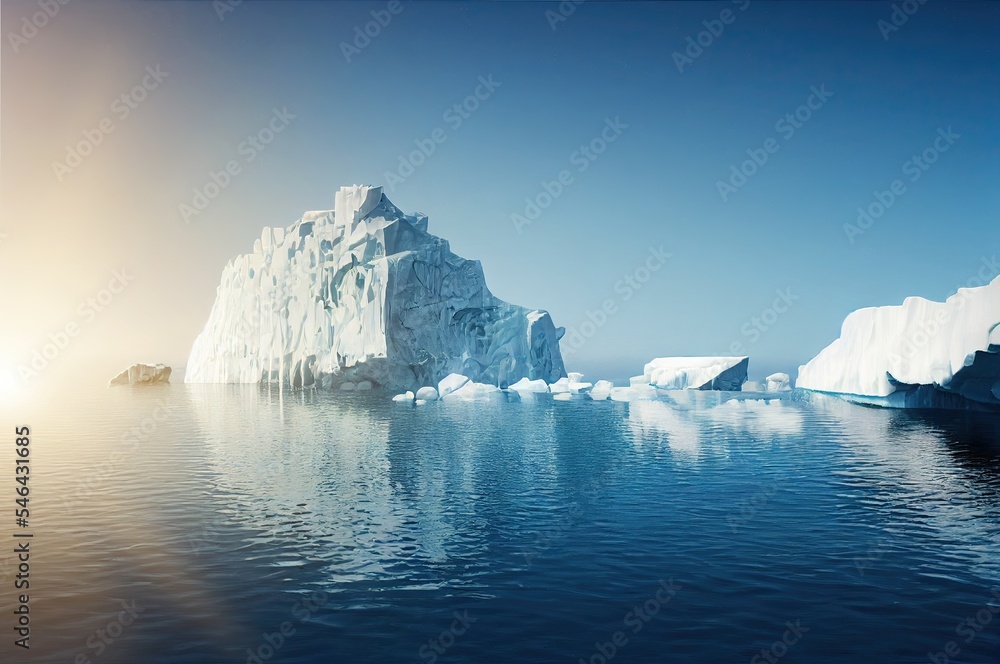 Ice cap of Antarctica in the Arctic Ocean at sunset. The danger of ...
