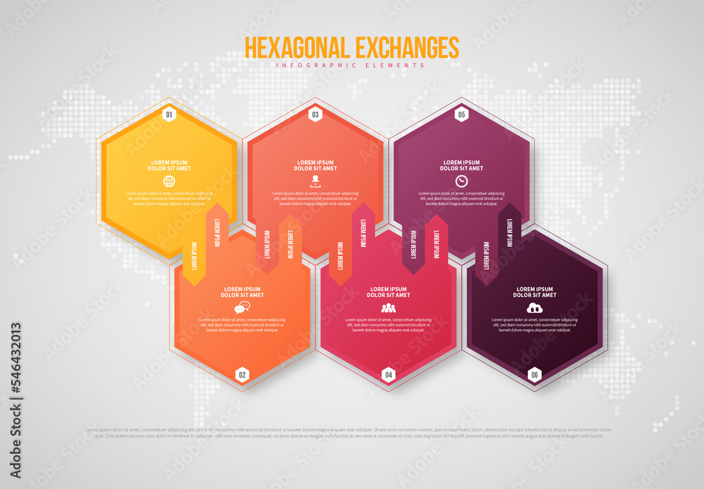 Hexagonal Exchanges Infographic Stock Template | Adobe Stock