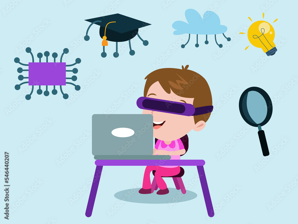 Boy cartoon character wearing virtual reality headset Stock ...