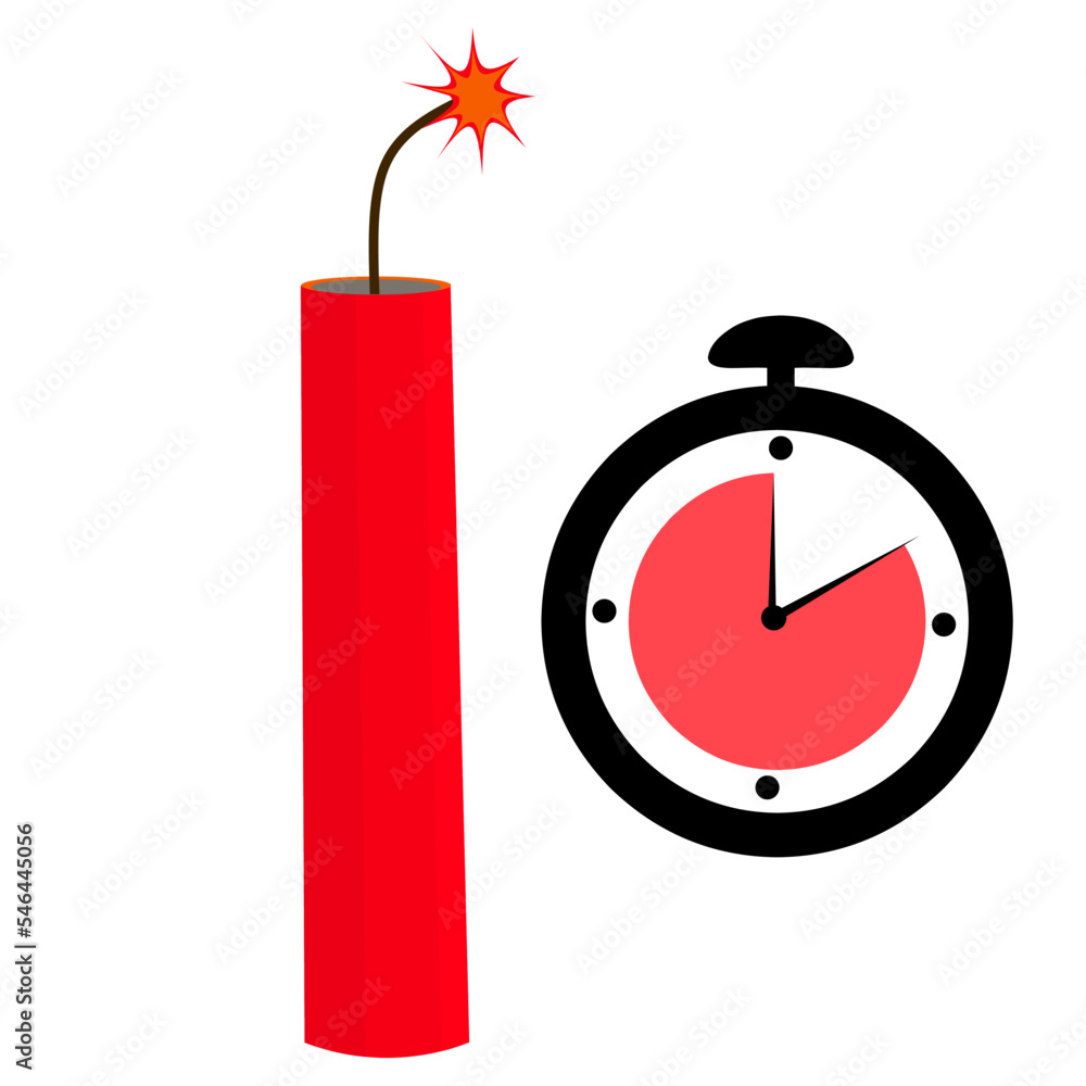 Red dynamite bomb with countdown clock for explosion on white ...