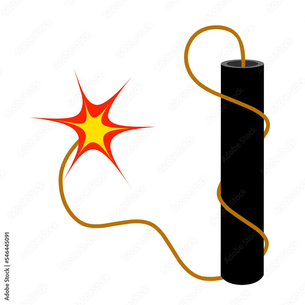 Vector illustration of a black stick of dynamite with a long burning ...