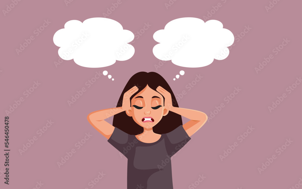 Exhausted Woman with Multiple Thinking Bubbles. Feeling Overwhelmed ...