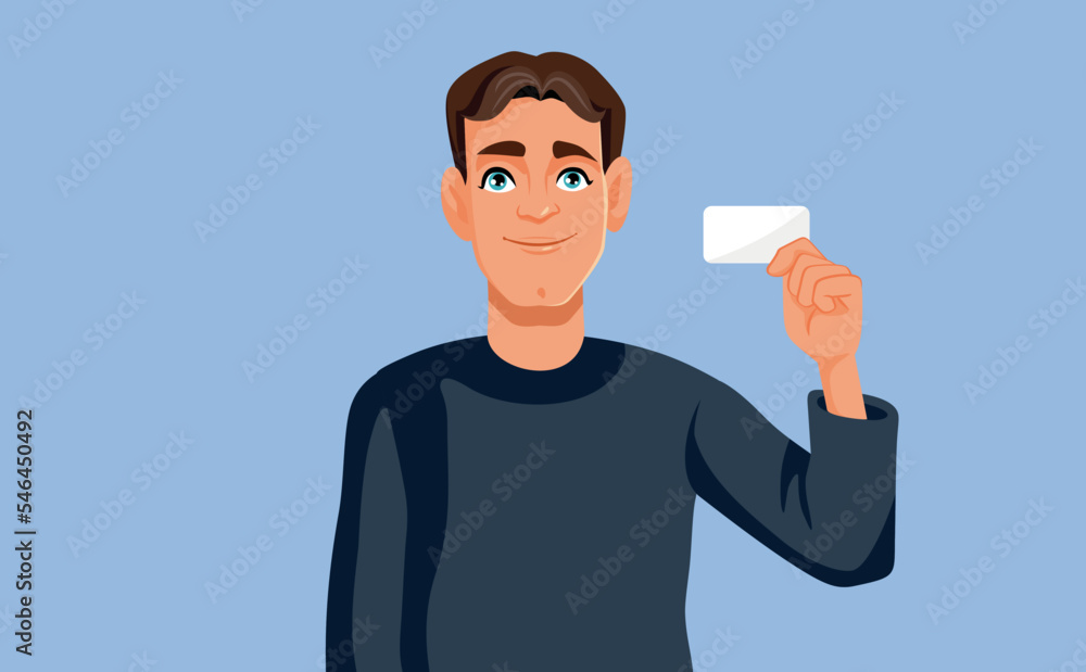 Happy Man Holding a Business Card Vector Cartoon Illustration. Smiling ...