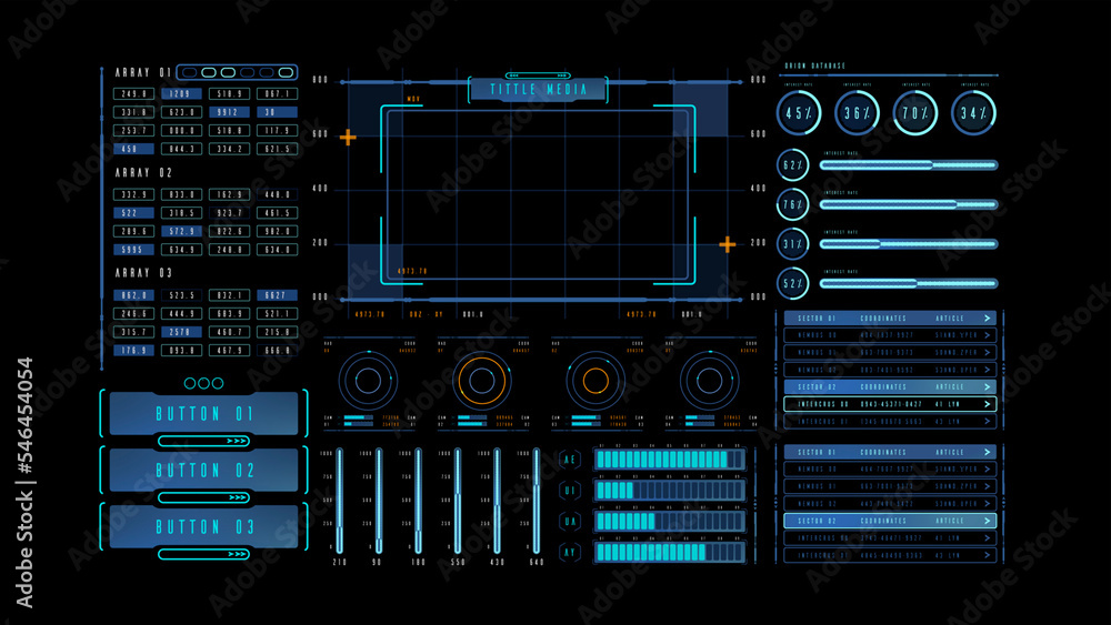 HUD UI Elements. Futuristic style. Game UI. Sci-fi screens. Stock ...