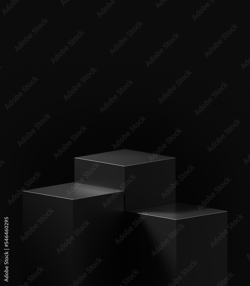Luxury geometric black podium stage stand on light platform showcase 3d ...