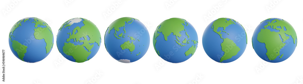 Earth with continent concept collection isolated white background for ...