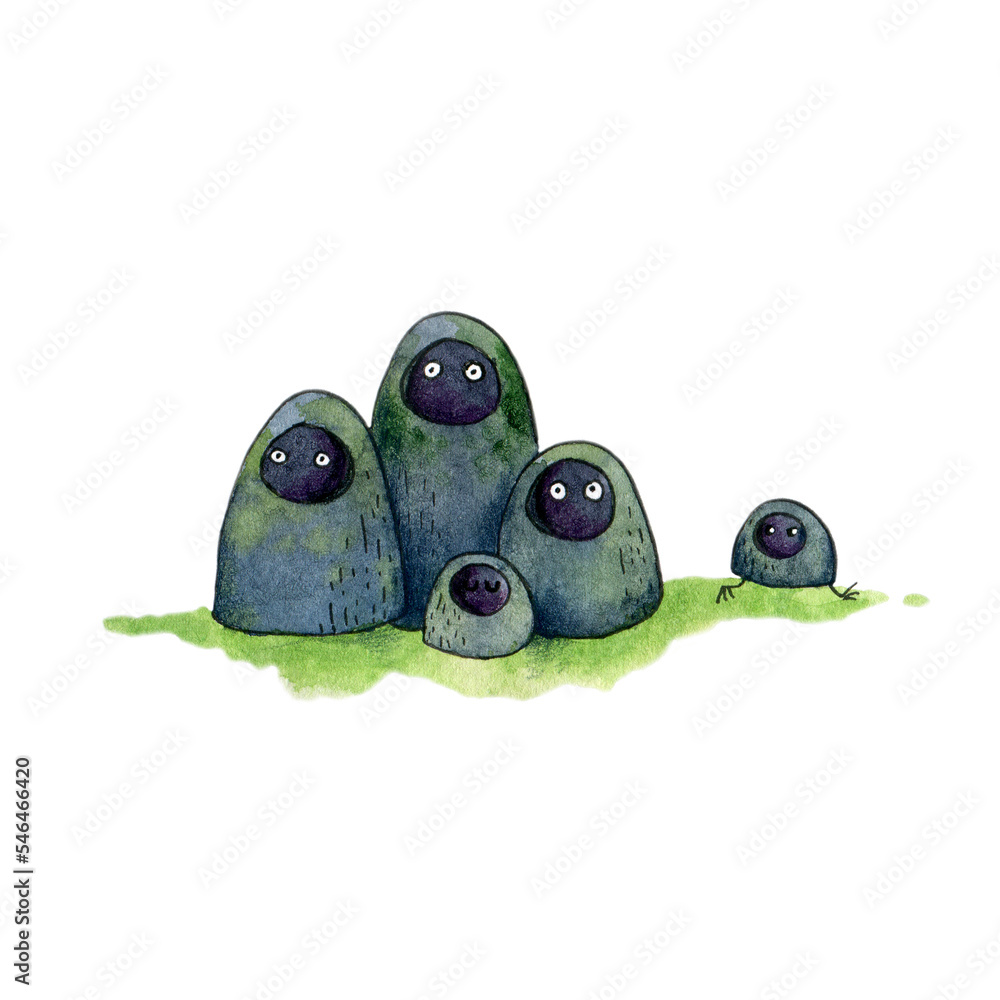 watercolor character - fabulous stone trolls on a white background ...