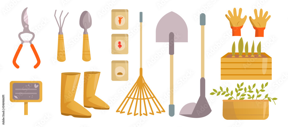 Tools or instruments for gardening cartoon illustrations set ...