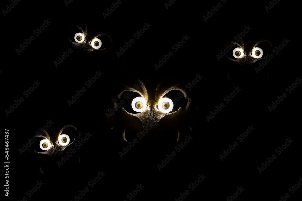 Scary bone monster mask made of silicon photographed with glowing ...