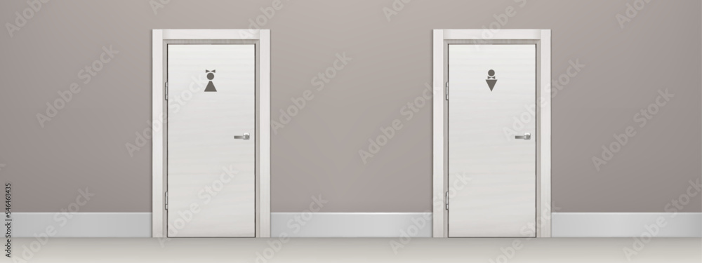 Public toilet, wc male and female visitor entrances in corridor. Two ...