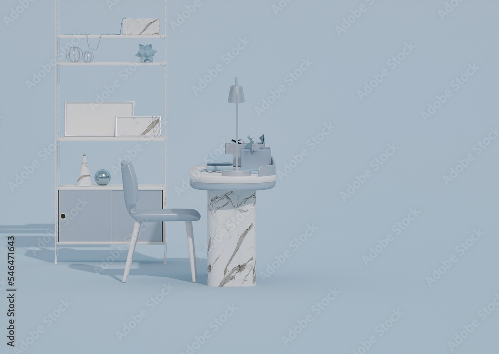 Pastel blue monochrome minimal office table desk. Minimal idea concept ...