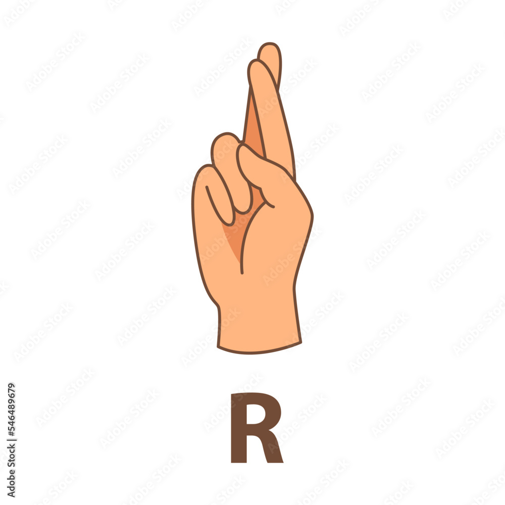 Hand showing letter R, sign language alphabet vector illustration ...