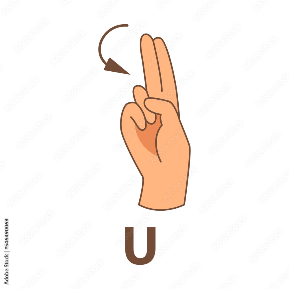 Hand showing letter U, sign language alphabet vector illustration ...