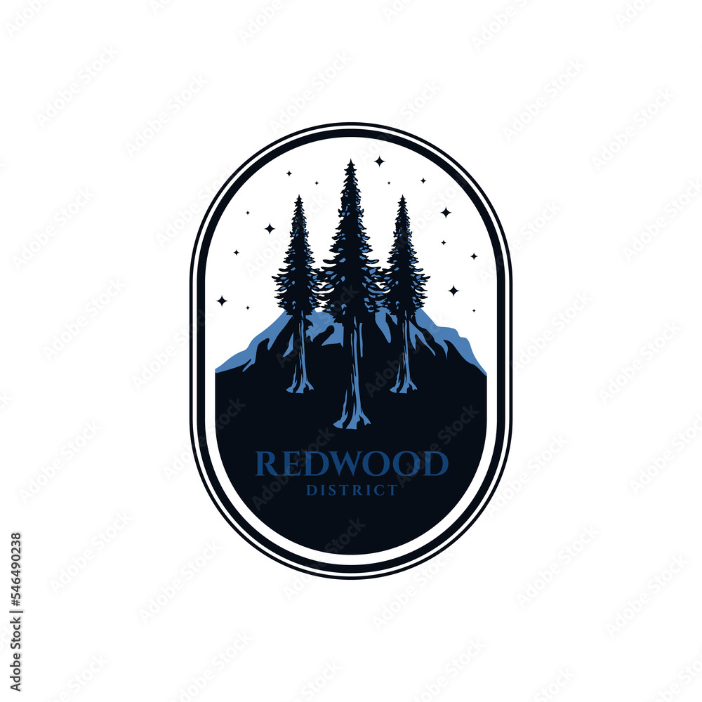 Tree redwood vintage outdoor logo vector design, woodland, and mountain ...