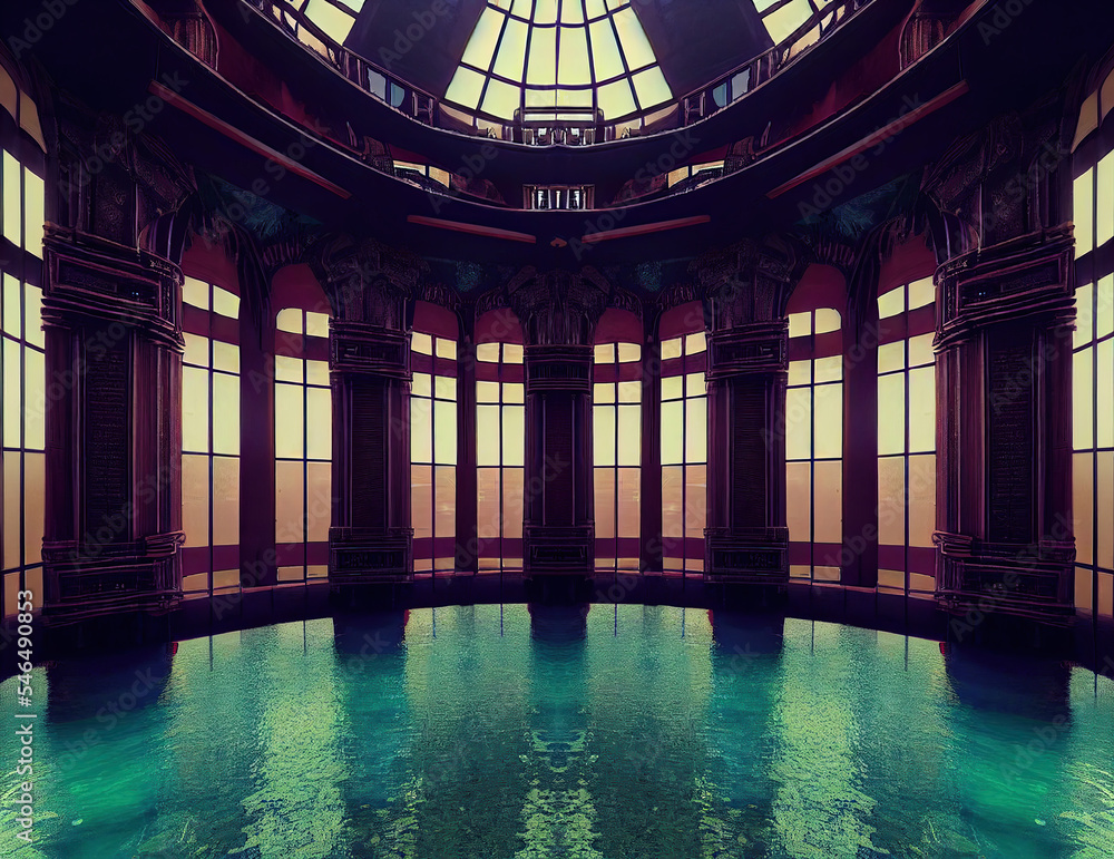 Majestic Palace Hall Interior Swimming Pool Interior. Fantasy Backdrop ...