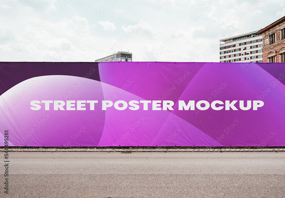 Street Outdoor Hoarding Poster City Mockup Stock Template | Adobe Stock