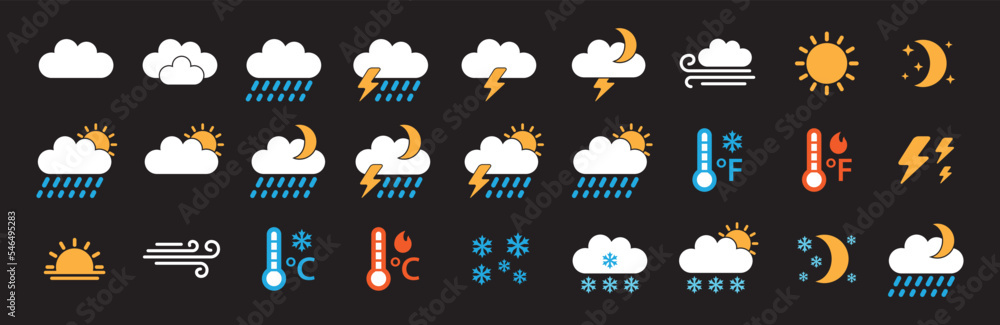 Weather icon set. Weather forecast vector icons for web and application ...