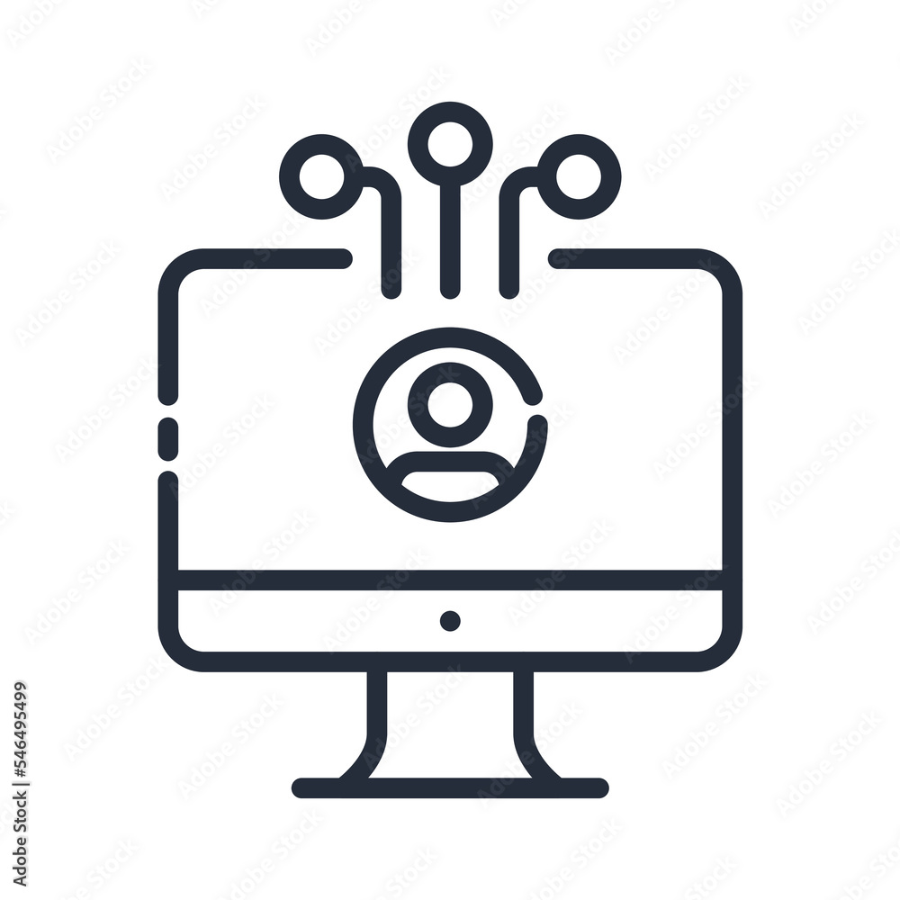 Black linear PC with profile icon with network social connection vector ...