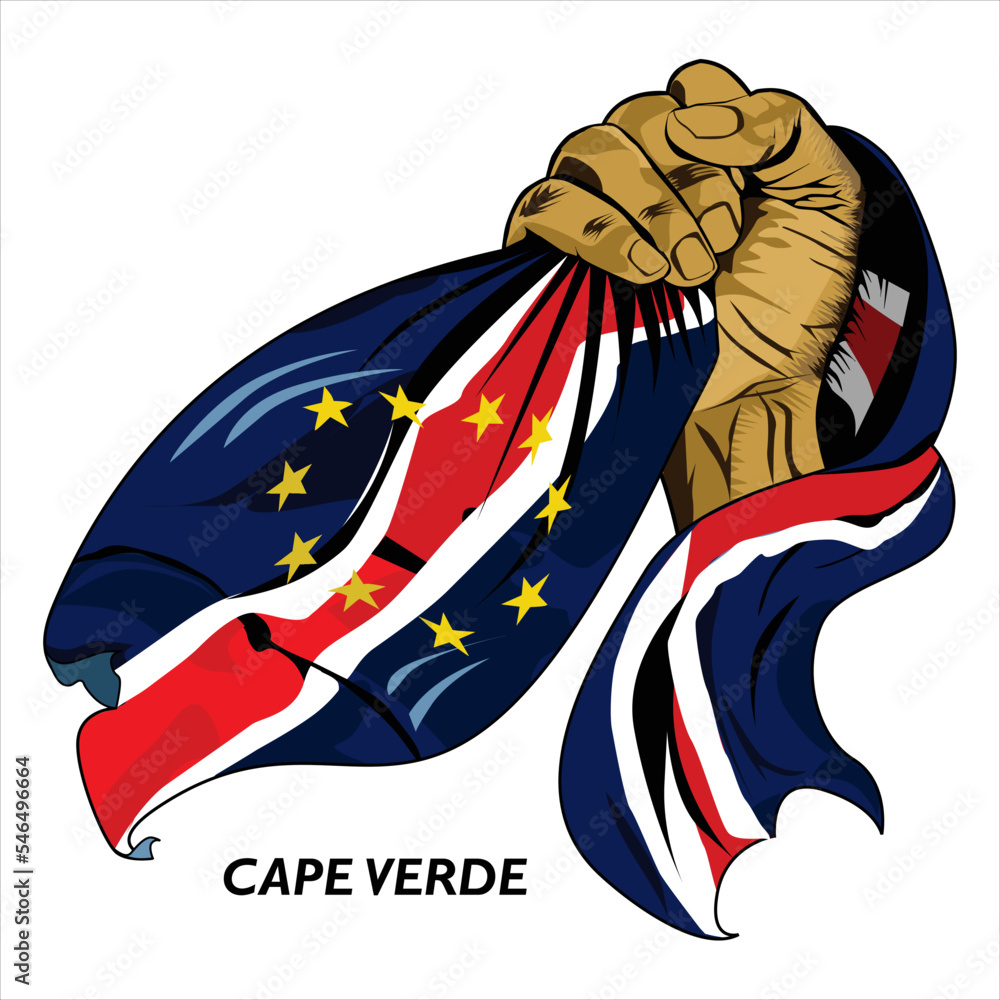Fisted hand holding Cape Verdean flag. Vector illustration of lifted ...