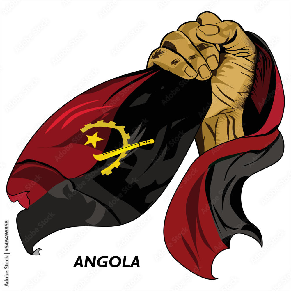 Fisted hand holding Angolan flag. Vector illustration of lifted Hand ...