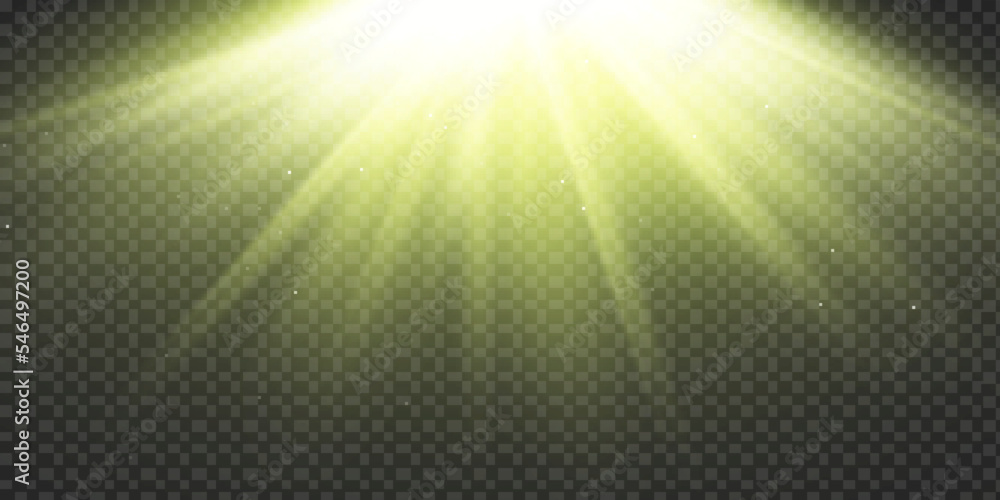 Realistic sun rays. Light effect. Warm orange flare effect. Sunshine ...
