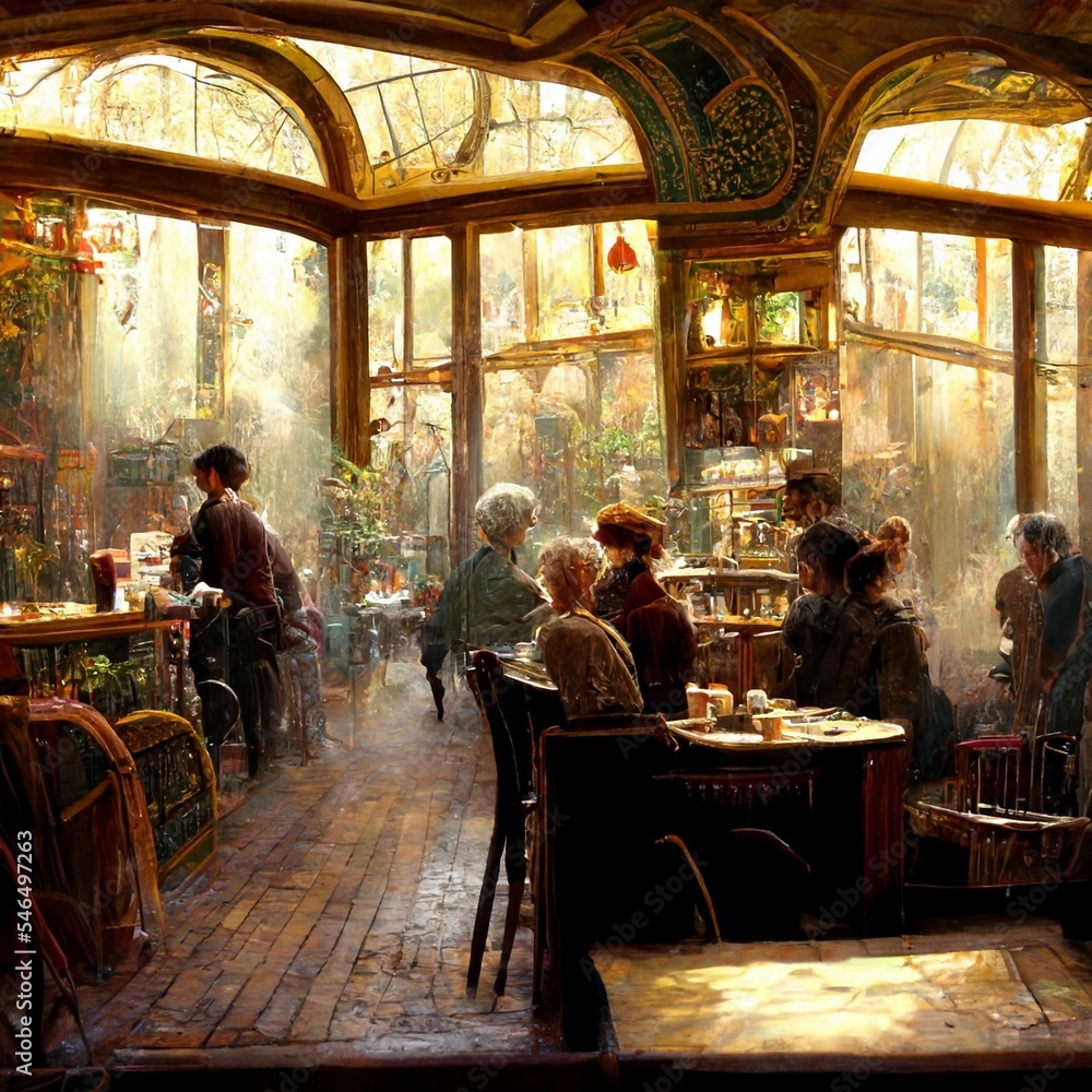 European 19th century romantic restaurant-cafe interior Austrian style ...