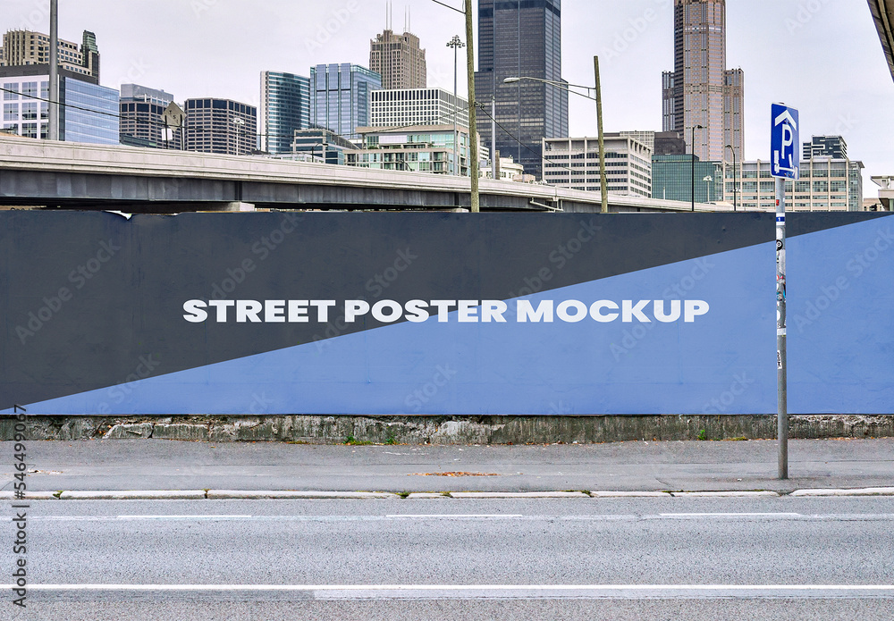 Street Outdoor Hoarding Poster Urban Mockup Template Stock Template ...
