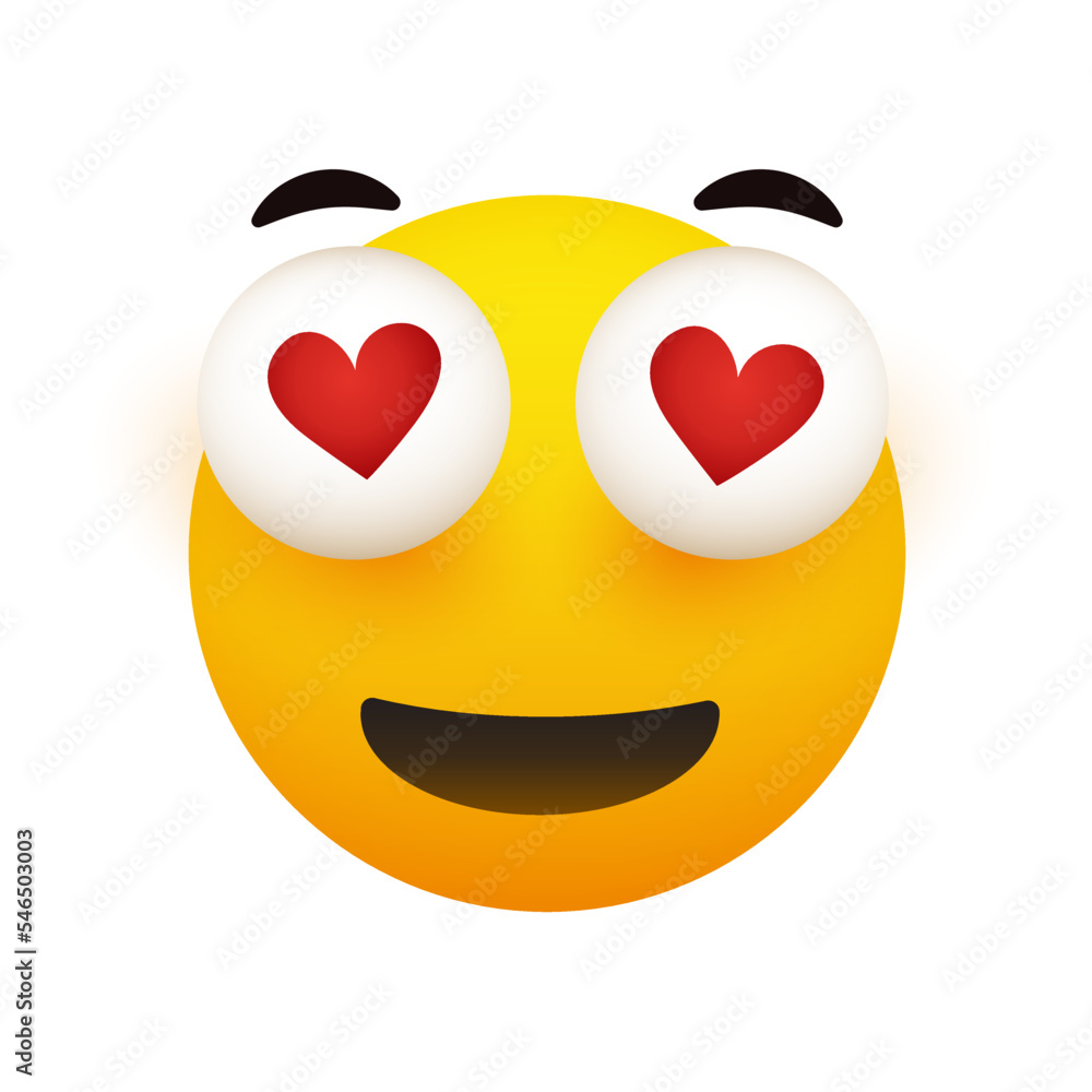 Smiling Face with Heart Shape in the Pop Out Bulging Eyes - Isolated on ...