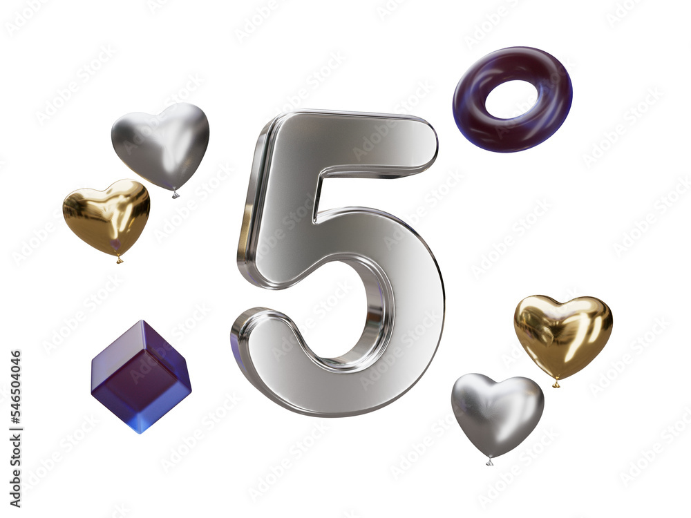 Silver number 5 with graphic shapes cutout Stock Illustration | Adobe Stock
