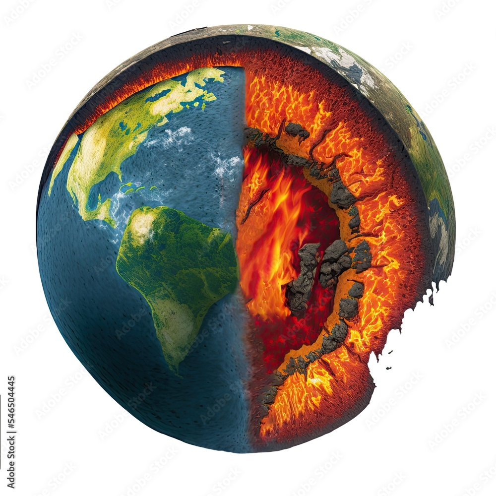 A lava-filled cross-section of the planet Earth isolated on a white ...