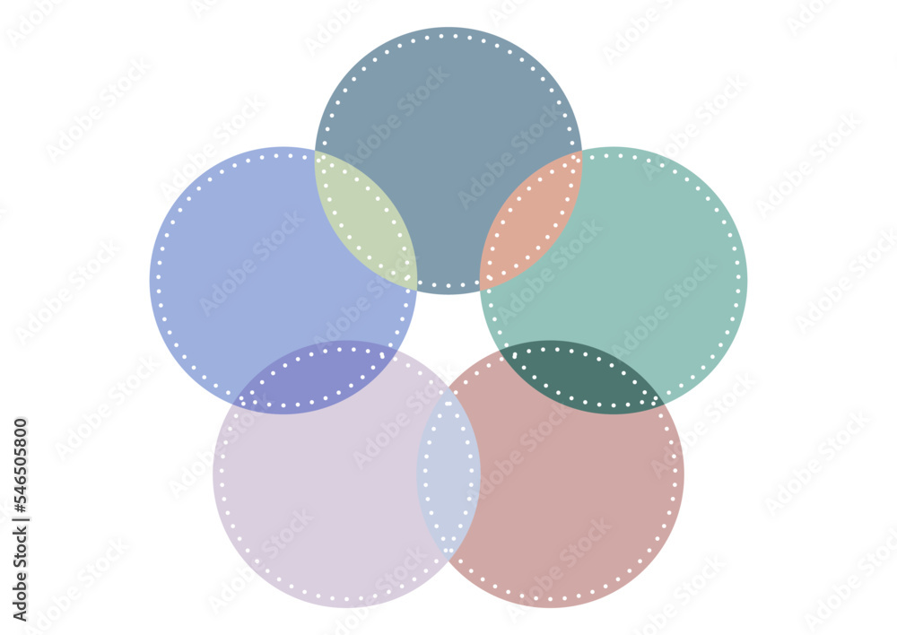 Venn diagram 5 circle with dash line chart infographic sign. Stock ...