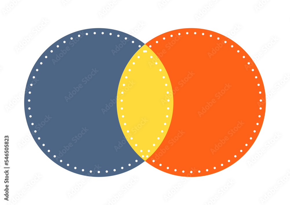 Venn diagram 2 circle with dotted line chart infographic sign. Stock ...
