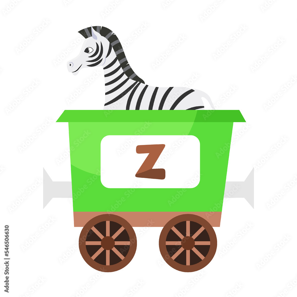 letter Z, zebra. Cute animal in colorful alphabet train. Vector ...