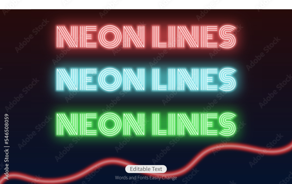 Editable neon lines text vector, red blue and green leds, changeable ...