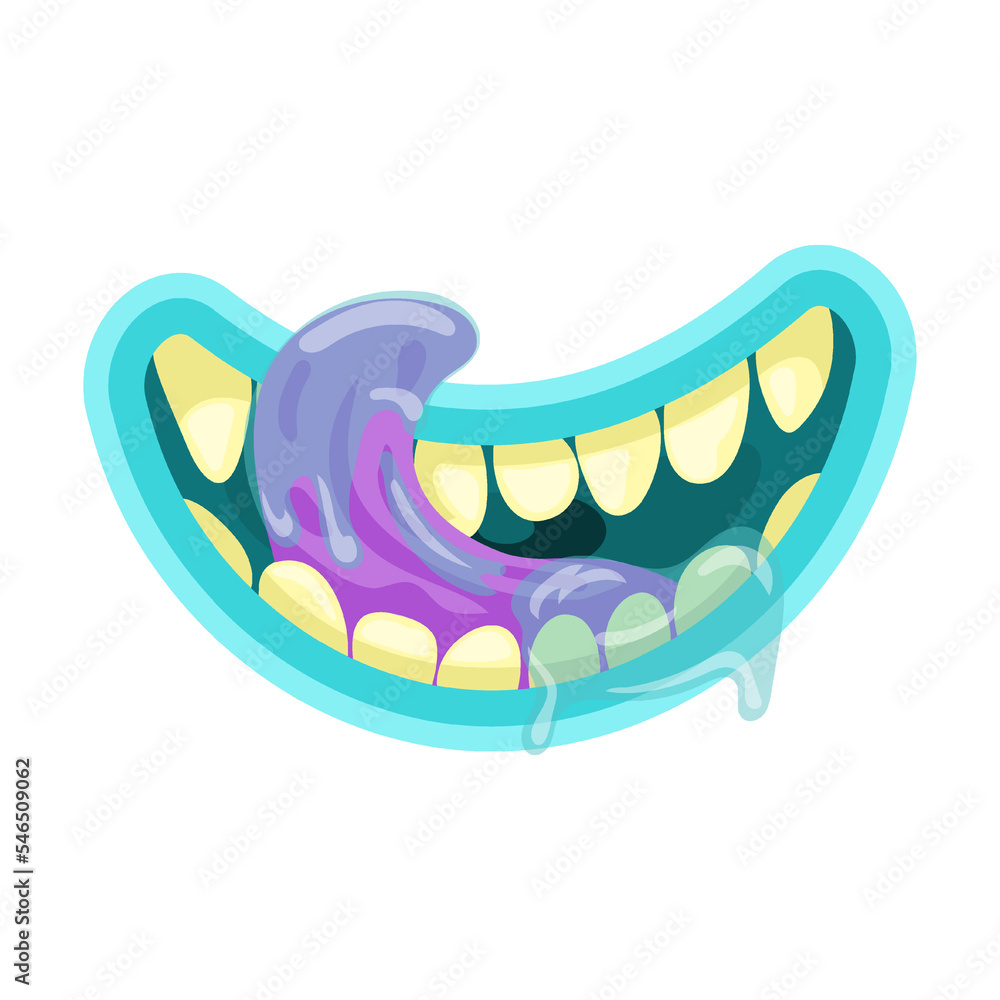 monster mouth licks and drools cartoon vector illustration. Cute and ...