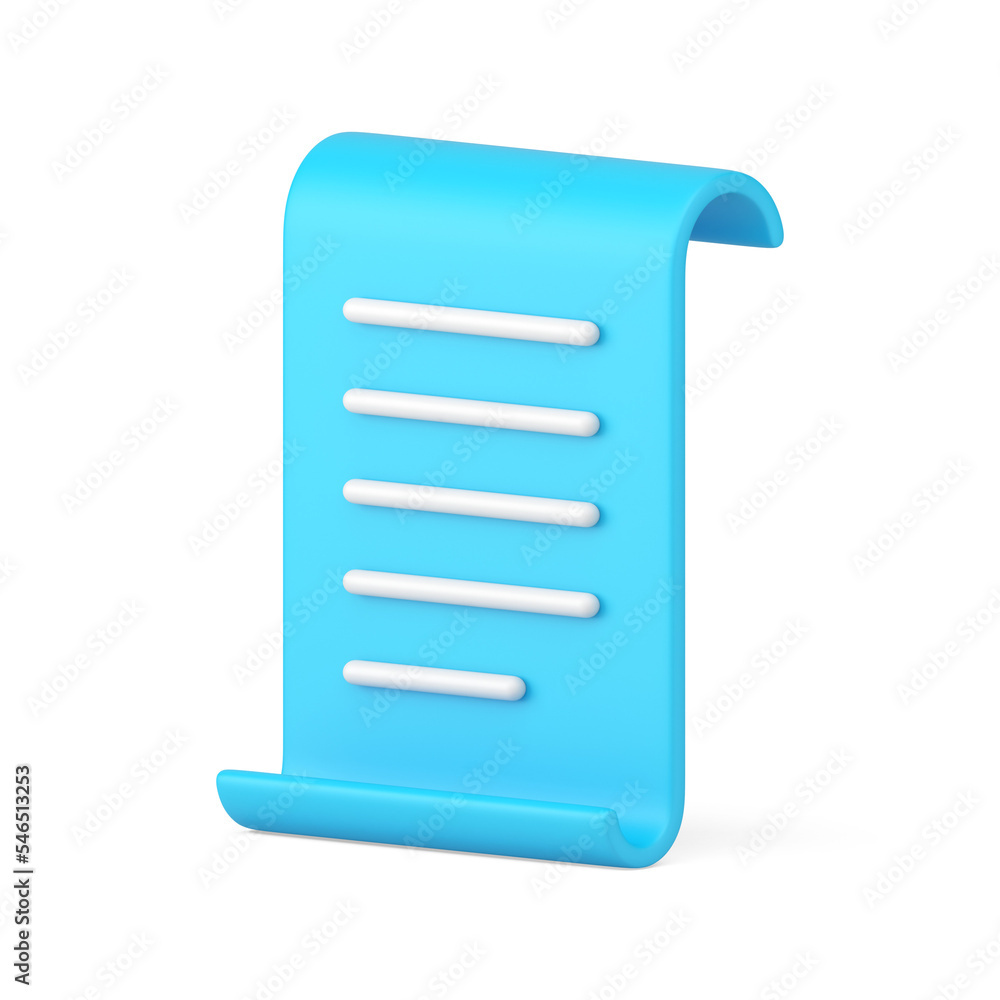 Blue vertical sheet paper form contract agreement text document 3d icon ...