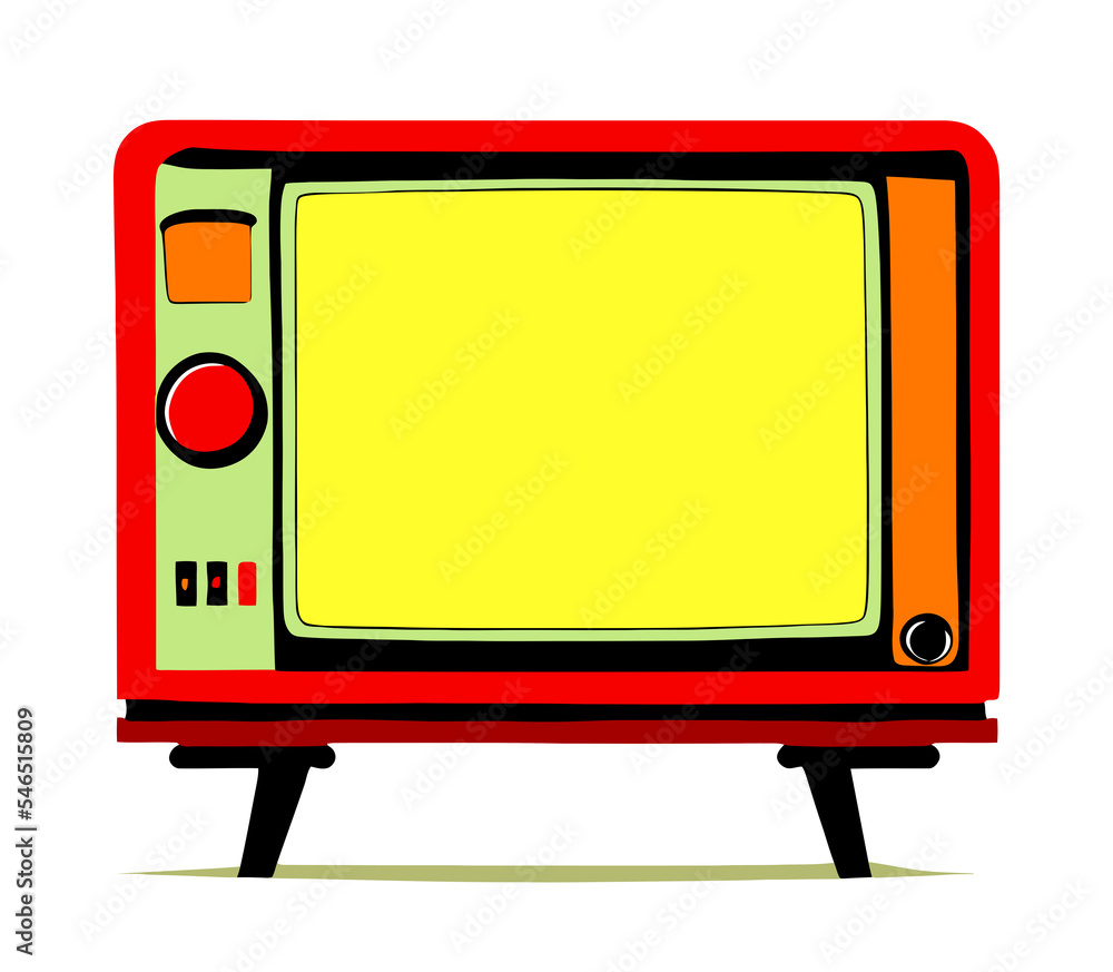 Isolated cute cartoon comic style illustration of a retro television ...