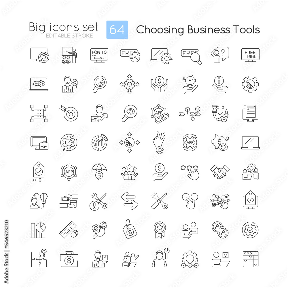 Choosing Business Tools Linear Icons Set Optimize Working Process