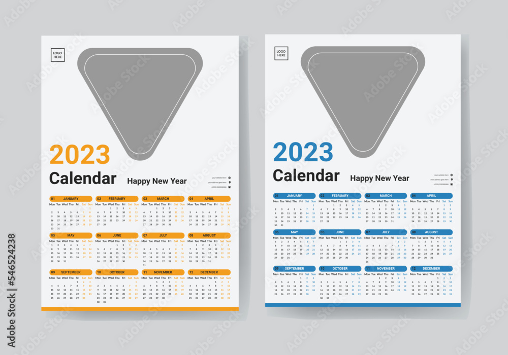 wall calendar 2023 template, modern 12 month one page calendar ...