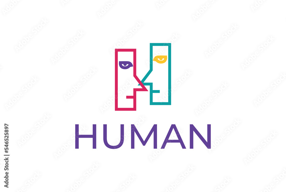 Geometric Initial Letter H for Human Face Talk Communication Logo ...