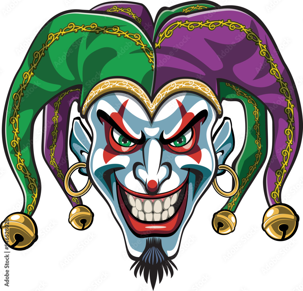 Cartoon style jester head wearing a fools hat Stock Vector | Adobe Stock