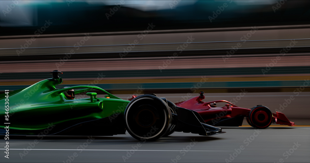 Side View of the Blue Racing Car Driving on Winding Race Track to the ...