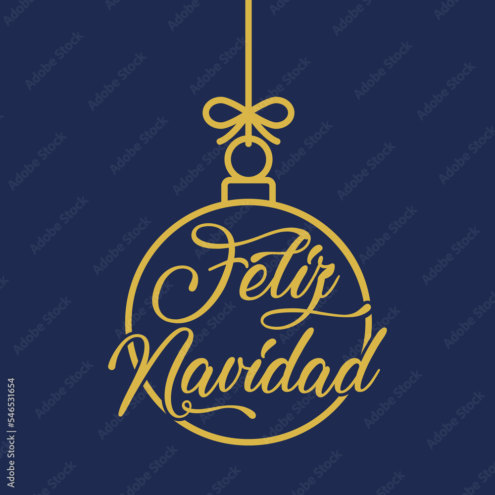Logo con texto manuscrito Feliz Navidad en español en bola de navidad ...